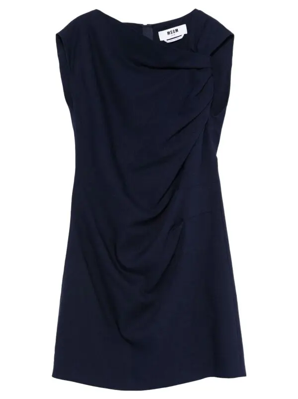 MSGM Asymmetric Neckline Mini Dress - Navy
