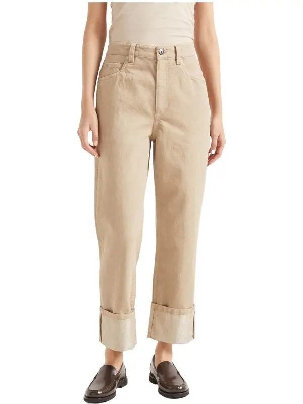 Brunello Cucinelli Cropped Sparkling Denim Trousers - Light Brown