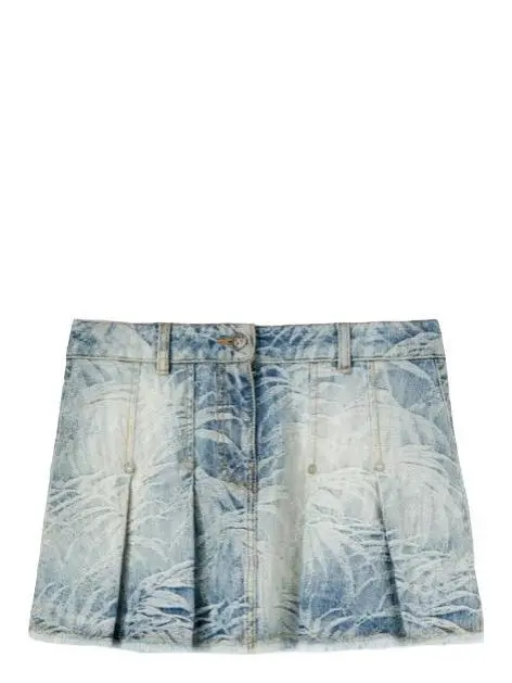 Palm Angels Palm Jacquard Pleated Mini Skirt - Medium Blue-light Blue