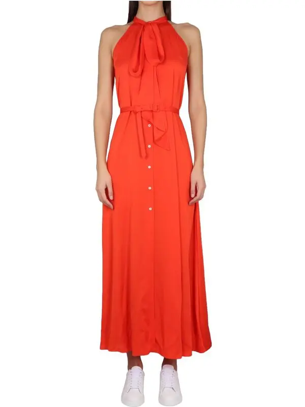 Aspesi Halterneck Midi Shirt Dress With Belted Waist - Red