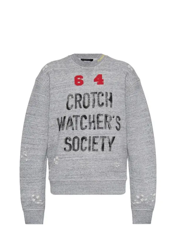 Dsquared2 Slogan Printed Crewneck Distressed Sweatshirt - Grey