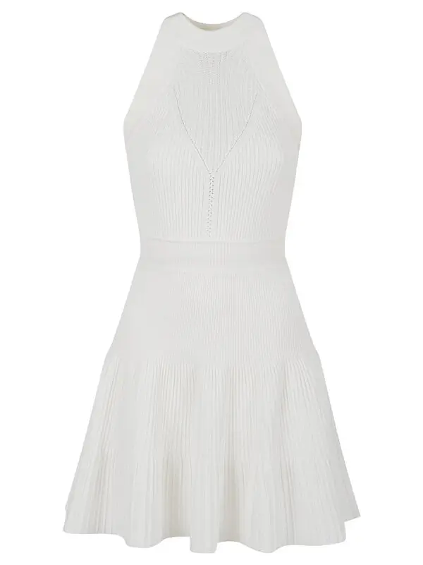 Balmain Sleeveless Flared Openwork Knit Dress - White