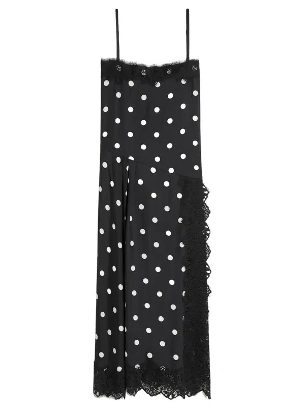 Sportmax Polka Dot Lace Trim Maxi Dress - Black