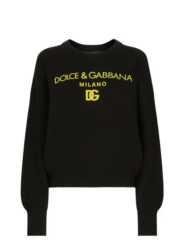Dolce & Gabbana Logo Printed Knit Jumper - Black