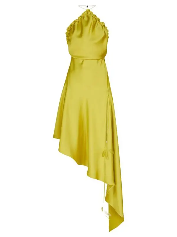 Attico Ruched Open Back Midi Dress With Feather Embellishments - Yellow