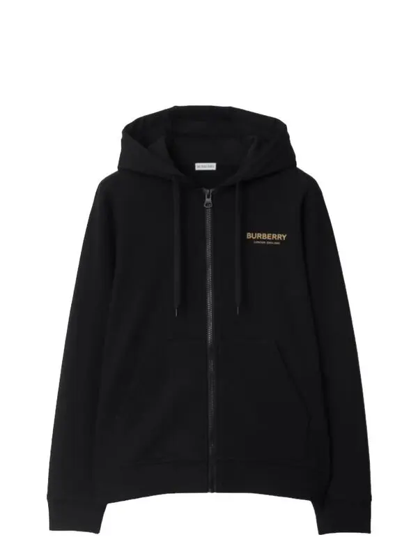 Burberry Cotton Zip Hoodie With Printed Logo - Black