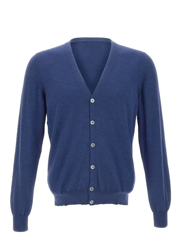 GRAN SASSO Long-sleeved V-neck Buttoned Cardigan - Blue