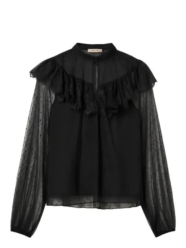 TWINSET Ruffled Lace Blouse - Black