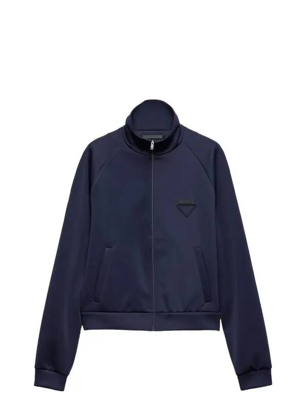Prada Logo Detailed Zipped Sweatshirt - Navy