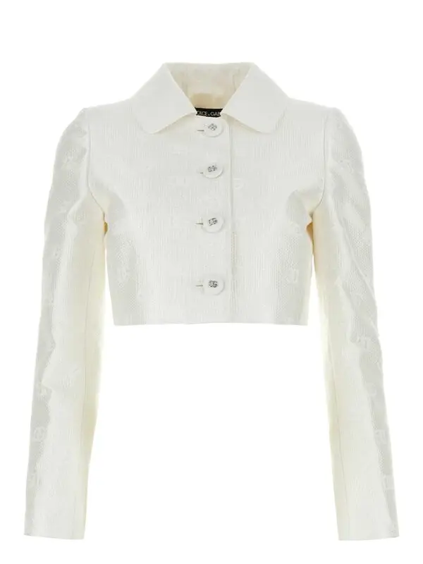 Dolce & Gabbana Dg Logo Quilted Jacquard Jacket - White