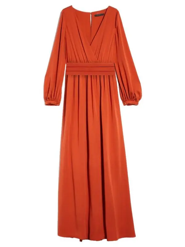 Max Mara Silk Maxi Dress With Pendant Neckline And Balloon Sleeves - Red