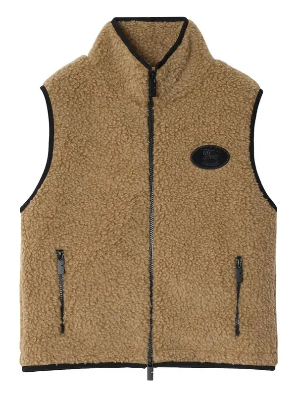 Burberry Logo Patch Zipped Teddy Vest - Shrew Melange