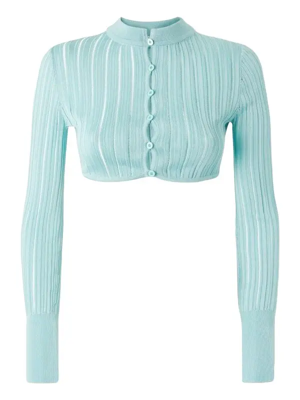 Alaïa Cropped Rib Knit Cardigan With Crinoline Detail - Blue