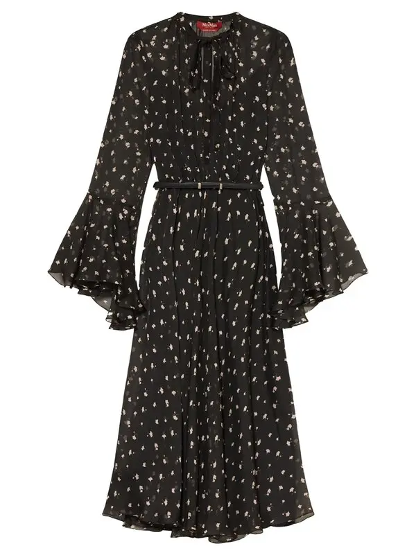 Max Mara Long-sleeve Printed Midi Dress - Black