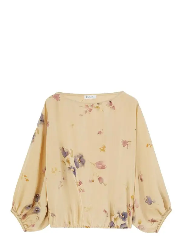Loro Piana Printed Floral Silk Blouse - Nude
