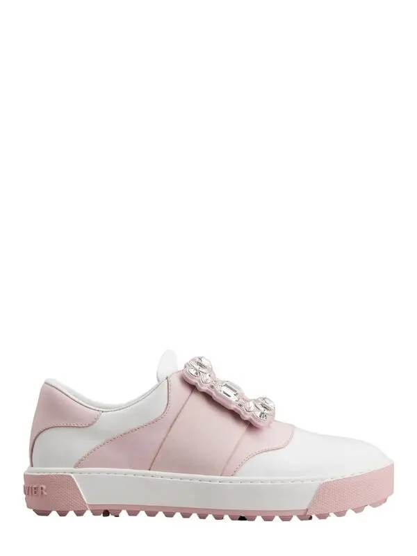 ROGER VIVIER Leather Sneakers With Rhinestone Buckle - Pink
