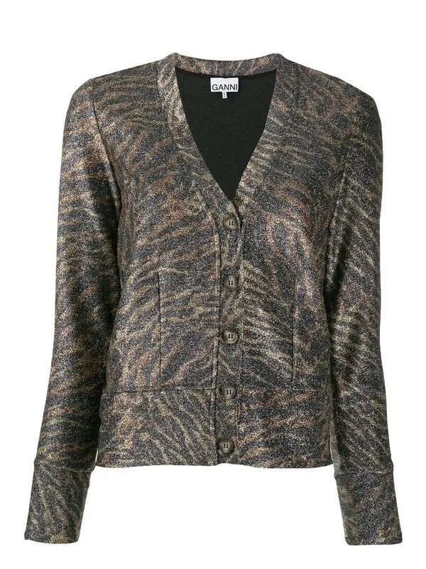 GANNI Lurex Jersey Cardigan - Black