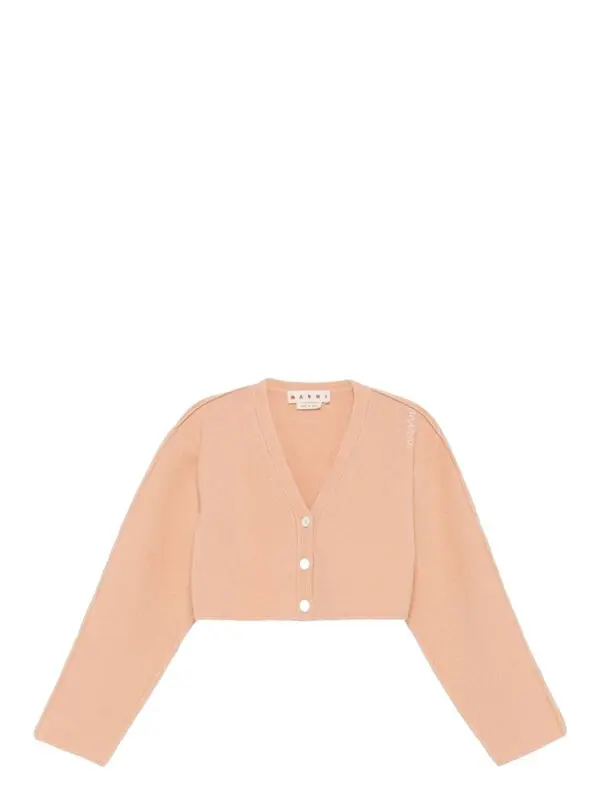 Marni Logo Embroidered V-neck Cardigan - Peach Orange