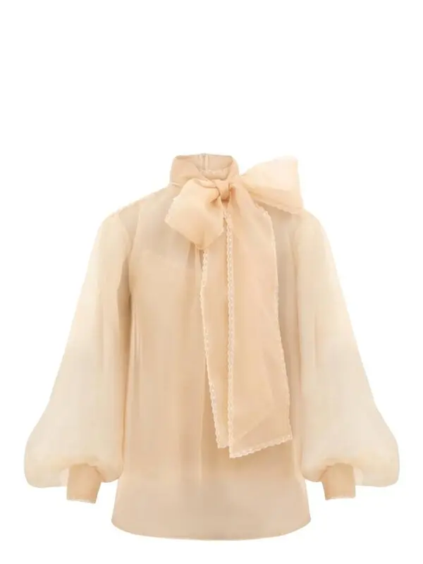 Zimmermann Organza Pussy-bow Blouse - Tan