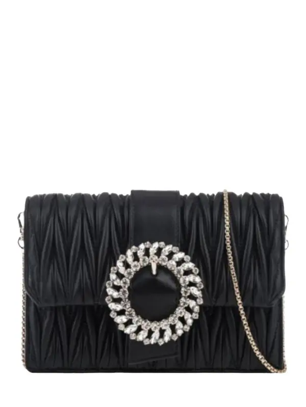 Miu Miu Matelassé Chain Shoulder Bag With Embellished Clasp - Black