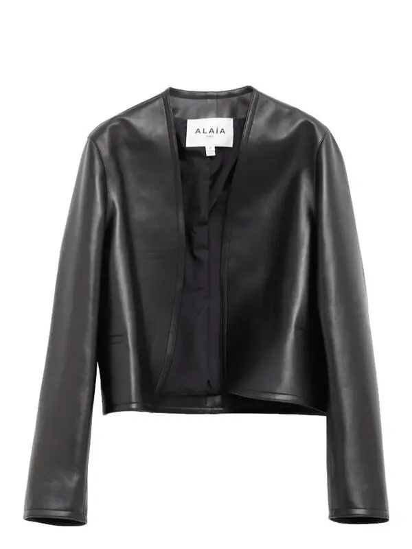 Alaïa Collarless Long Sleeve Leather Jacket - Black