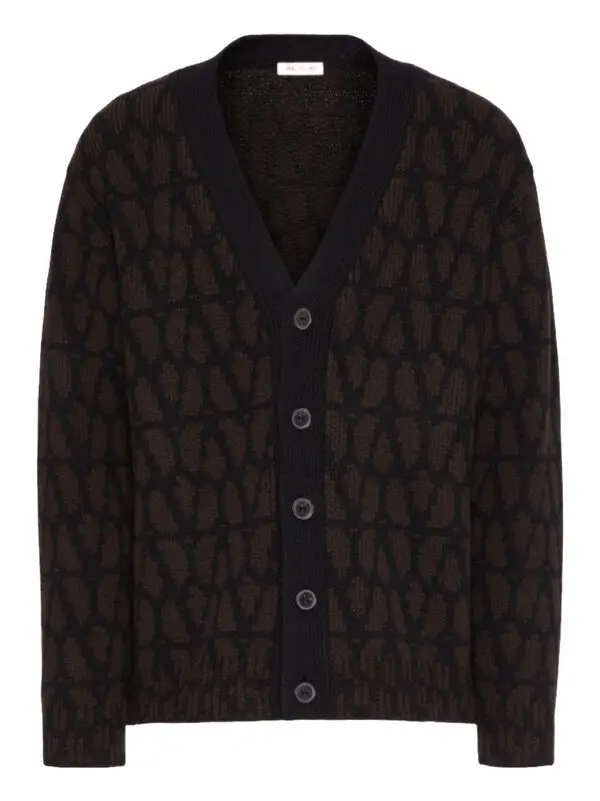 Valentino Garavani Toile Iconographe V-neck Long-sleeved Cardigan - Black