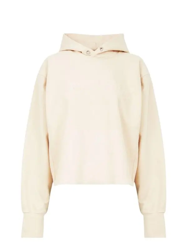MAISON MARGIELA Logo Detailed Raw-cut Hem Hoodie - Beige