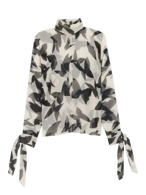 Saint Laurent Butterfly Print High Neck Blouse - Nude