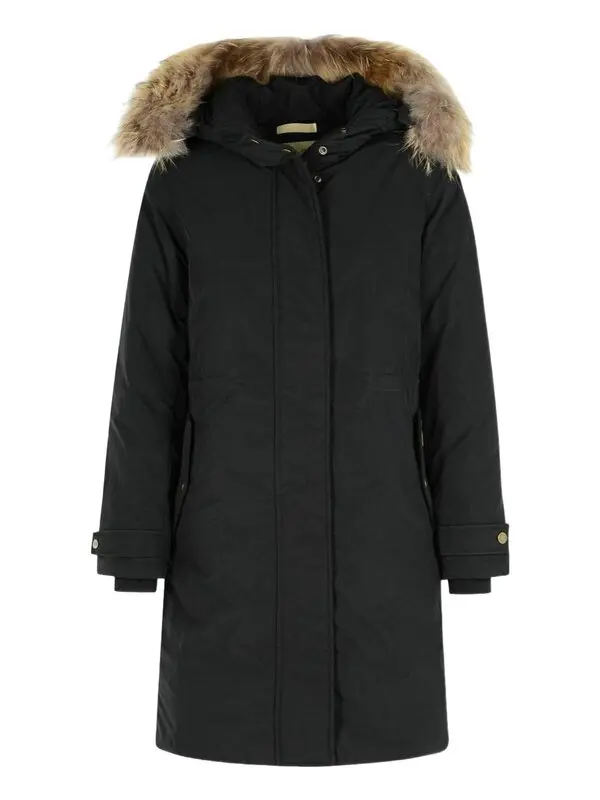 Woolrich Polyester Blend Parka With Fur Trimmed Hood - Black