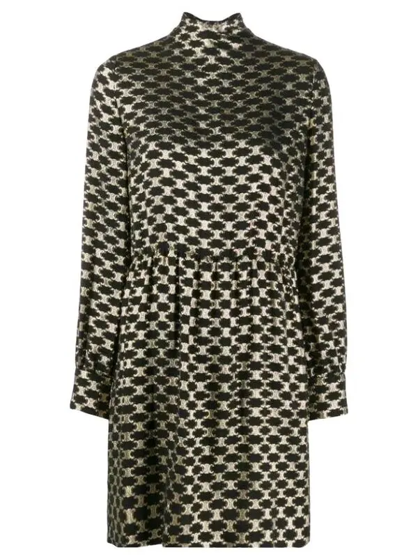 Celine Long Sleeve Bow Collar Mini Dress - Black