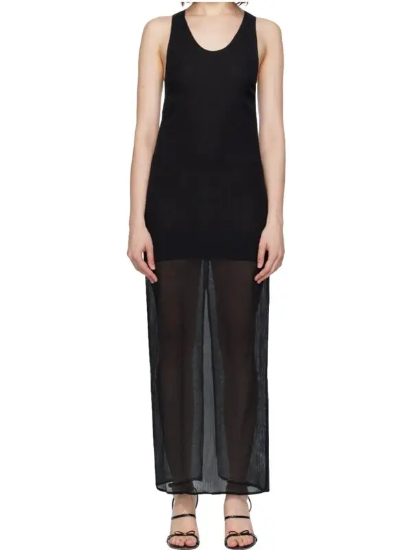 TOTEME Sheer Hem Round Neck Dress - Black