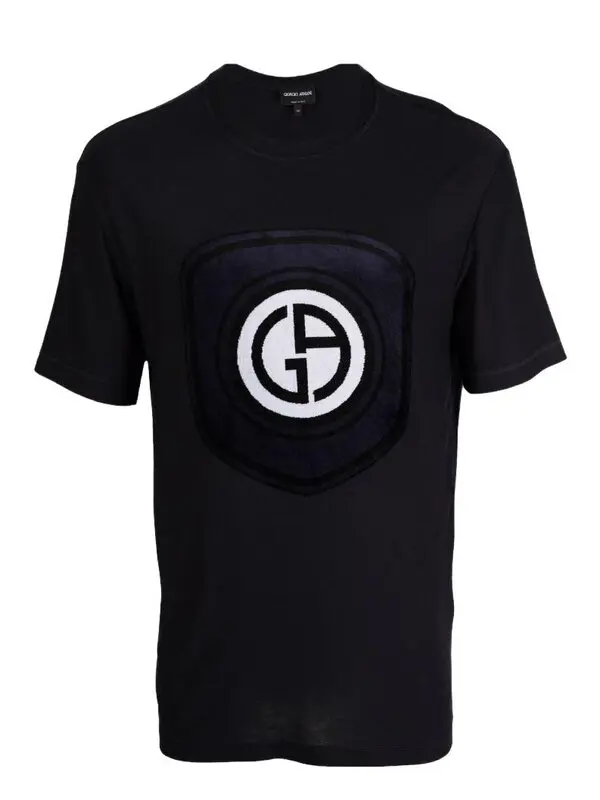 Giorgio Armani Textured-logo Short-sleeve T-shirt - Black