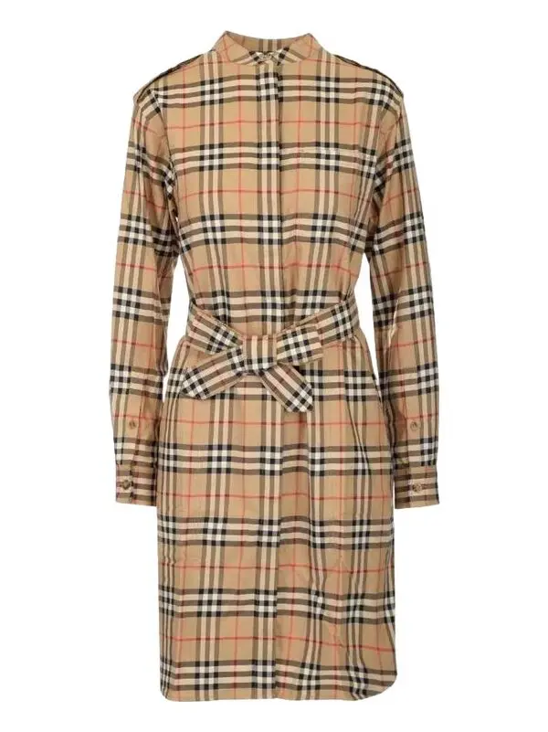 Burberry Long Sleeve Shirtdress With Iconic Shoulder Decoration - Collection Beige