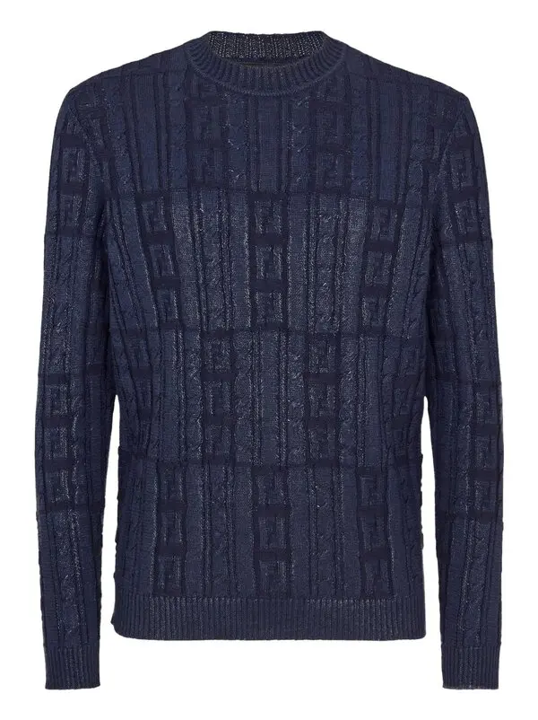 Fendi Logo Detailed Crewneck Knitted Jumper - Blue