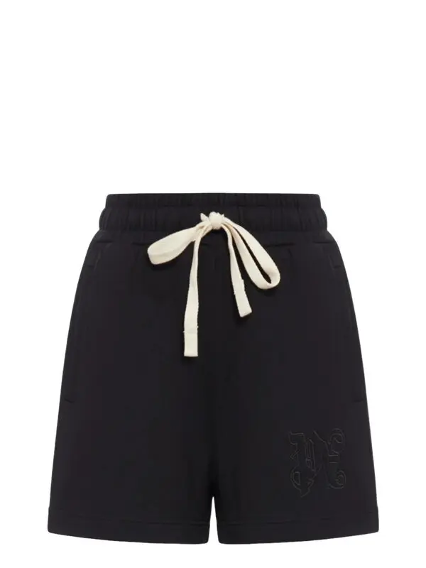Palm Angels Monogram Embroidered Drawstring Sweatshorts - Black