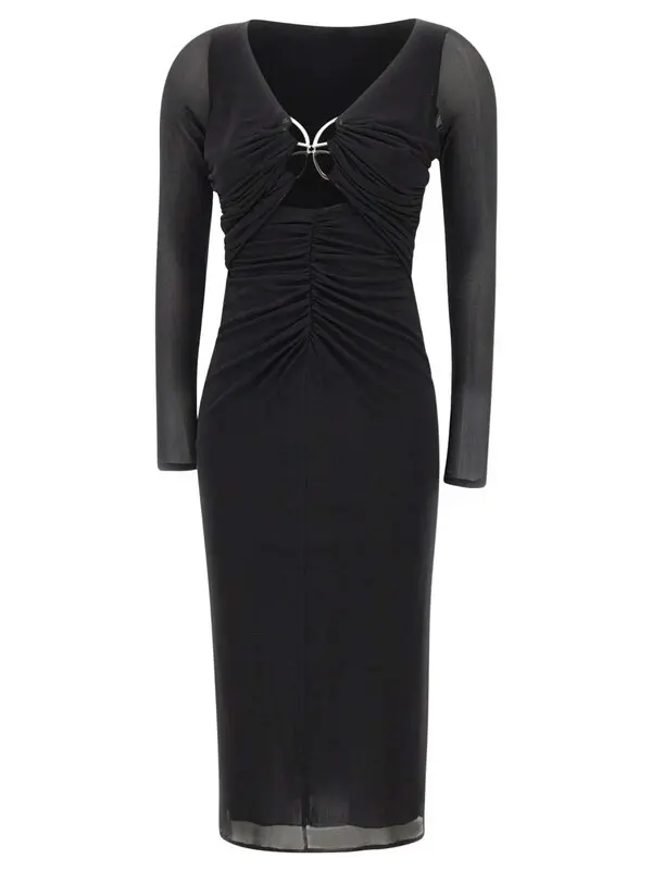 Blumarine Ruched Butterfly Midi Dress - Black