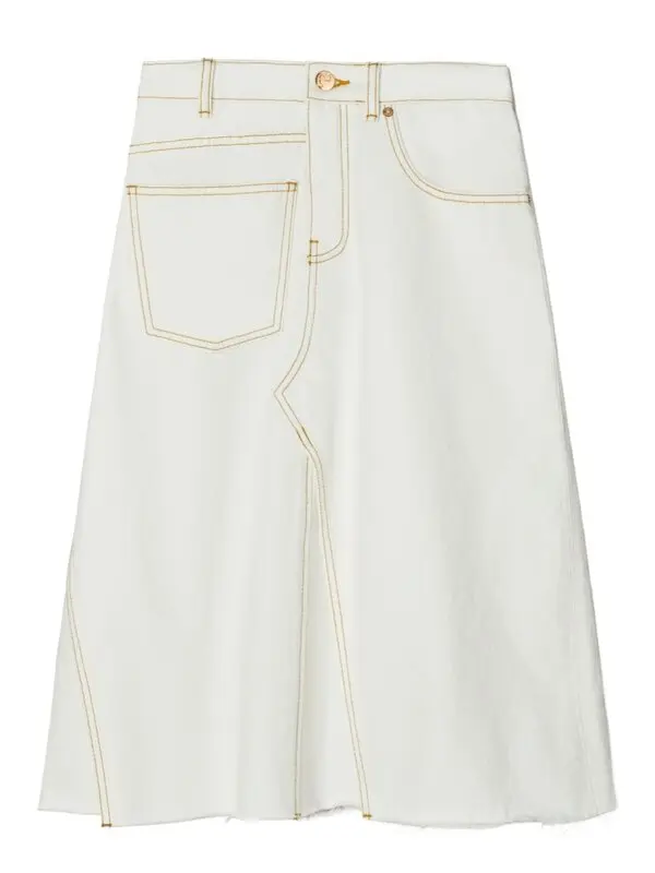 Tory Burch Deconstructed Raw-hem Denim Skirt - White