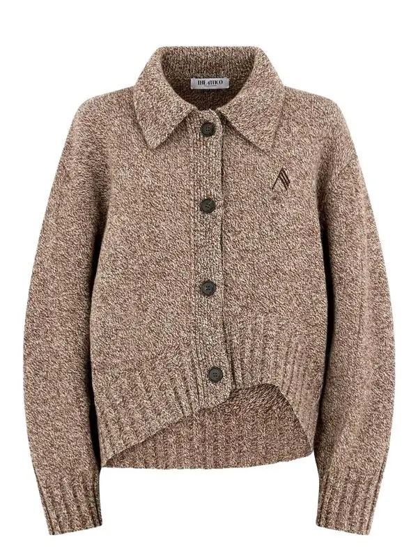 Attico Marled Button-up Knitted Sweater - Dark Brown And White