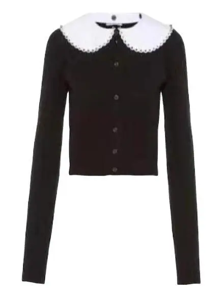 Miu Miu Contrasting Collar Cardigan - Black