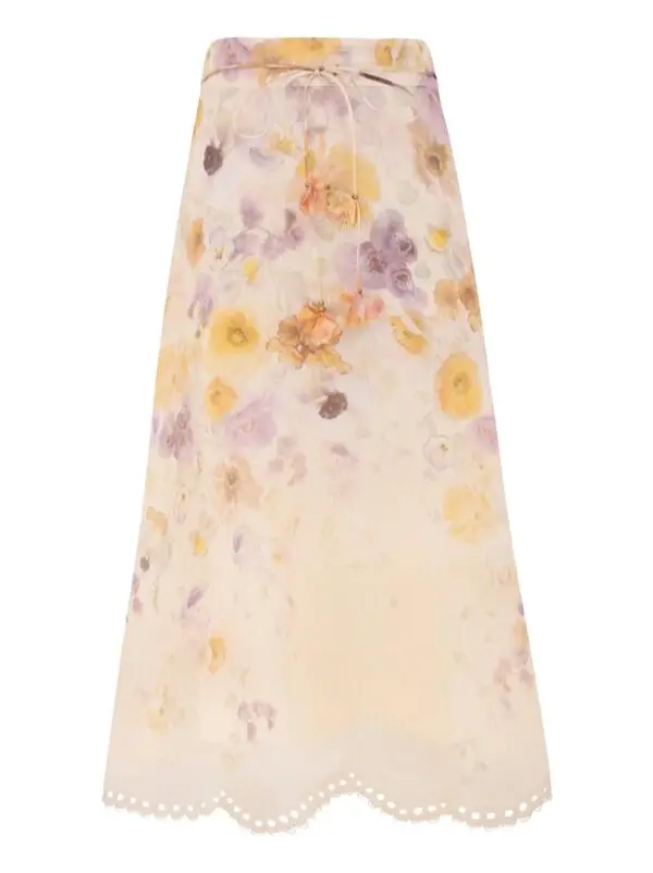 Zimmermann Memento Embroidered Midi Skirt - Nude