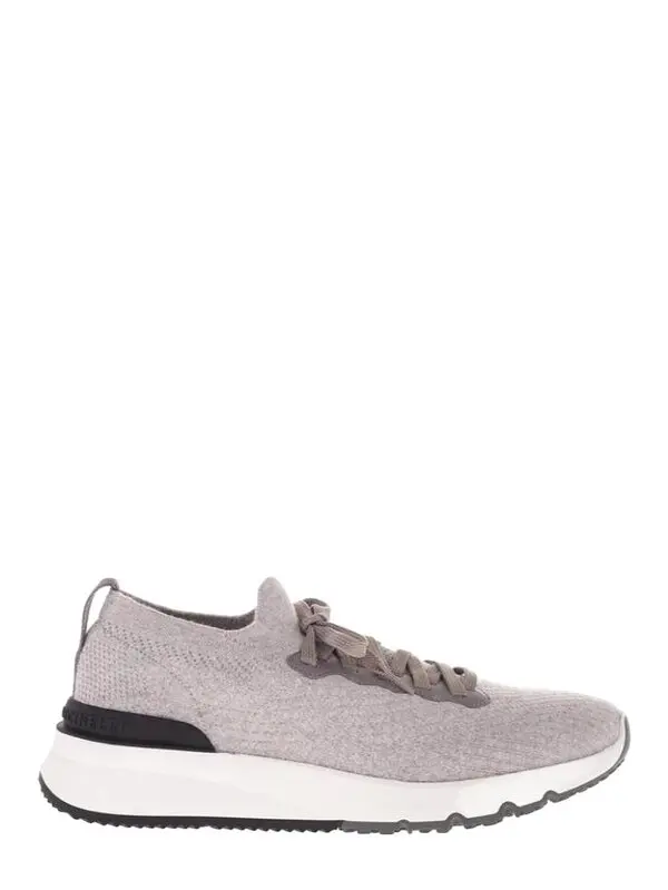 Brunello Cucinelli Knitted Lace-up Sneakers - Grey