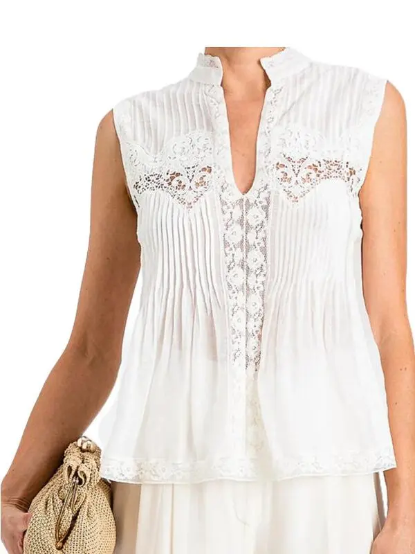 TWINSET Embroidered Sleeveless V-neck Shirt With Heart Logo Detail - White