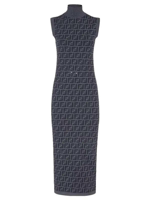 Fendi Ff Motif Sleeveless High Neck Maxi Dress - Blue