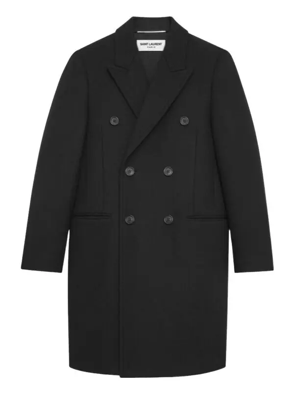 Saint Laurent Double-breasted Long-sleeved Coat - Black