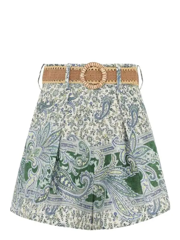 Zimmermann Belted Paisley Print Shorts - Gray