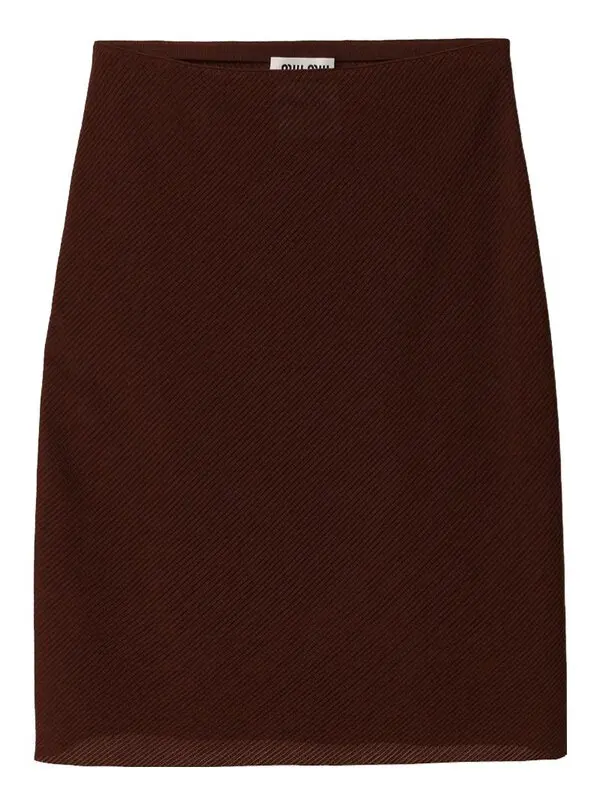 Miu Miu Logo Patch Ribbed Midi Skirt - Cocoa Brown