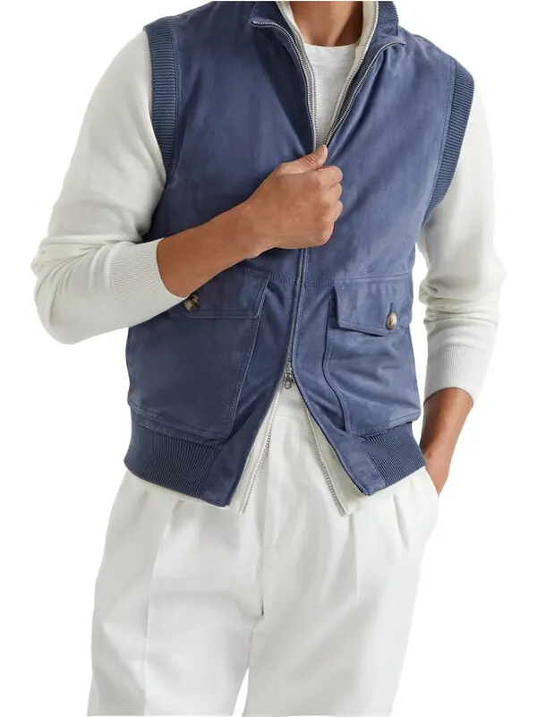 Brunello Cucinelli Suede Vest - Denim Blue
