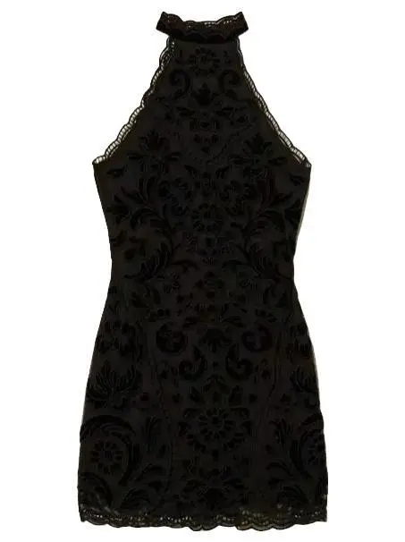 TWINSET Halterneck Embroidered Mini Dress - Black