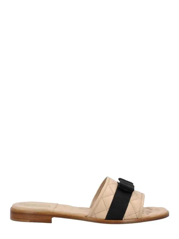 FERRAGAMO Vara Bow Quilted Leather Slides - Nude