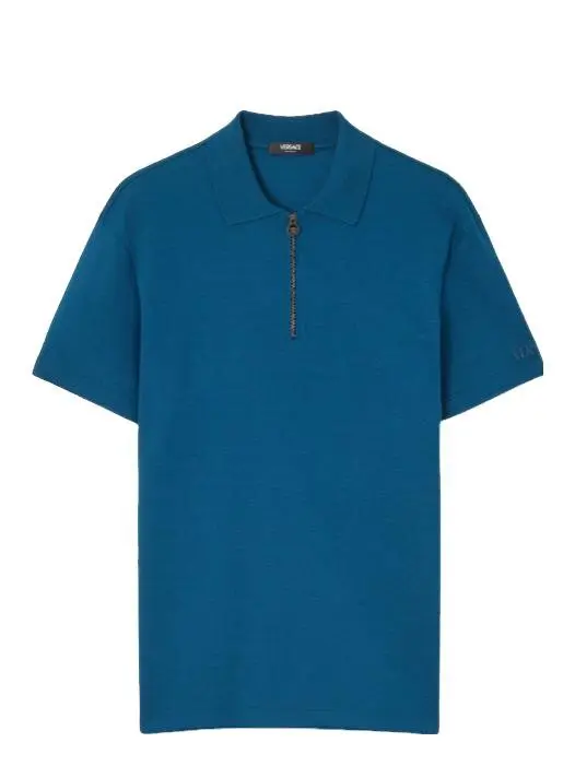 Versace Zip Detail Cotton Polo Shirt - Blue